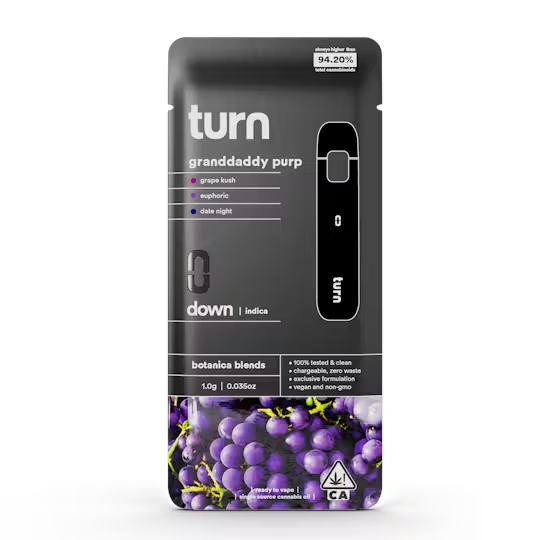 TURN - GRANDDADDY PURPLE 1G BB READY TO USE VAPE CART by TURN ...