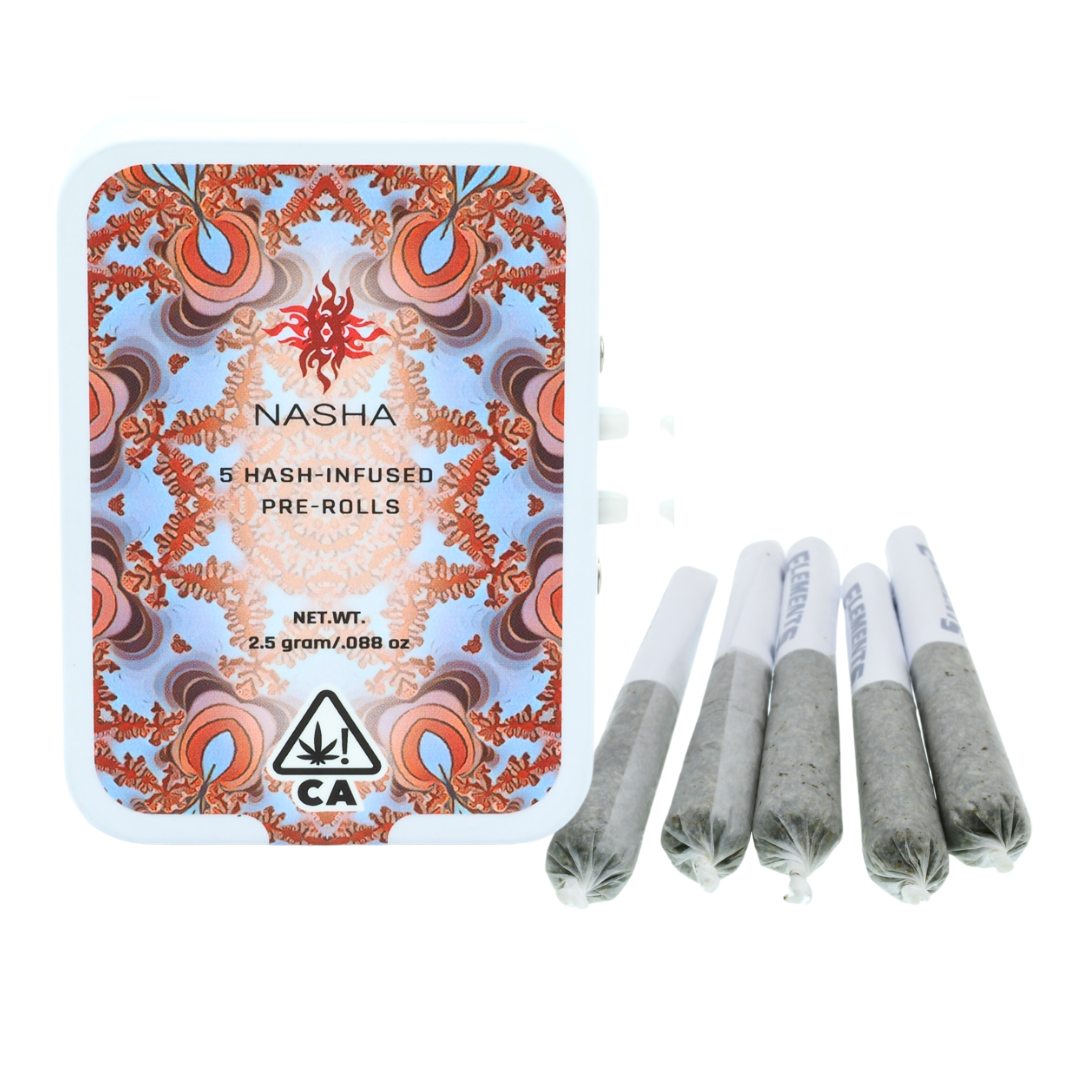 NASHA - 5 PACK HASH INFUSED STREET CANAL RUNTZ/GRAPE PIE PREROLLS BY NASHA